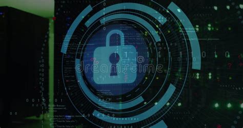 Image Of Security Padlock Icon On Round Scanner And Binary Coding