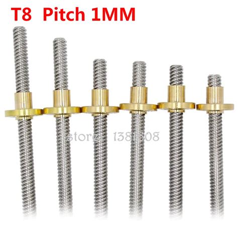 304 스테인레스 스틸 T8 리드 스크류 직경 8mm 피치 1mm 리드 1mm 길이 100 600mm 3d 프린터 및 Cnc