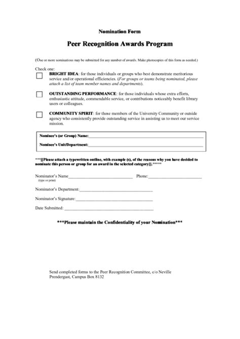Peer Recognition Awards Program Printable Pdf Download