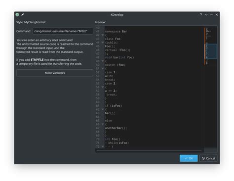 how to set up code formatting in kdevelop with clang format stack