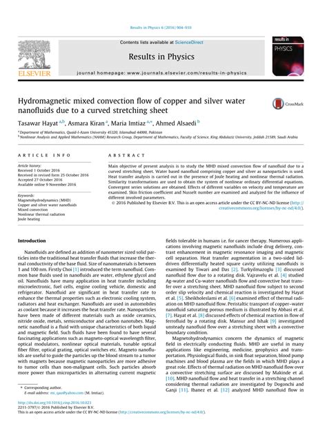 Pdf Hydromagnetic Mixed Convection Flow Of Copper And Silver Water