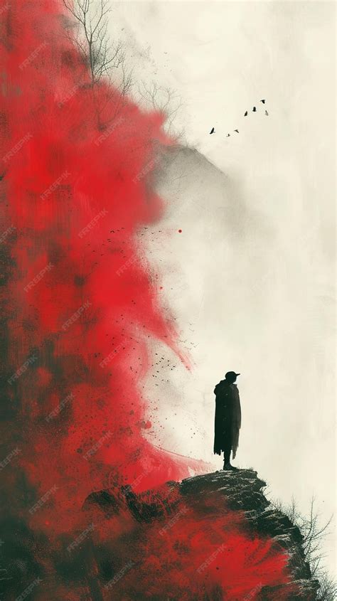 A Poster For A Man With A Red Background And A Man Standing In Front Of A Red Background