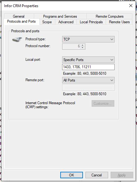 open firewall ports needed for dmz installation of infor crm slx