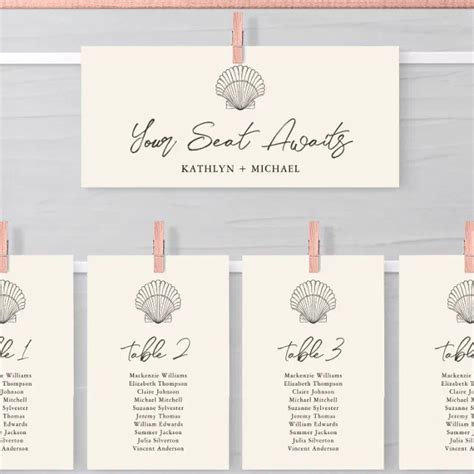 Seating Chart Header Modern Shell Beach Ocean Card Zazzle