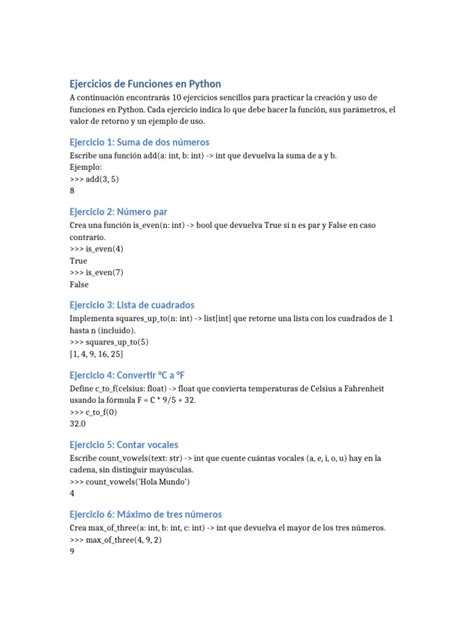 Ejercicios Funciones Python Facil Pdf
