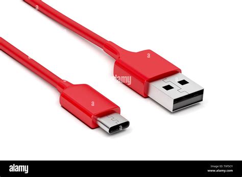 Red USB C And USB A Cables On White Background Stock Photo Alamy