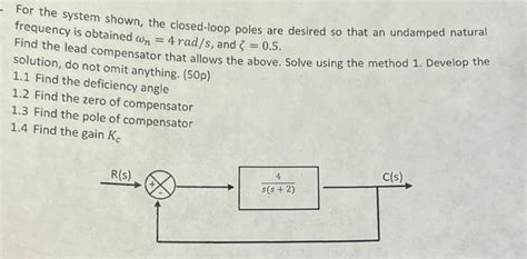 Solved For The System Shown The Closed Loop Poles Are Chegg