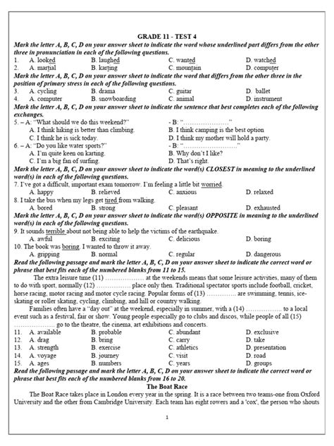 Grade 11 Unit 2 Test 2 ĐỀ Pdf