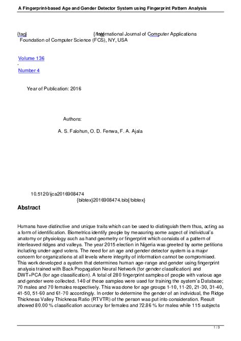 Pdf A Fingerprint Based Age And Gender Detector System Using Fingerprint Pattern Analysis
