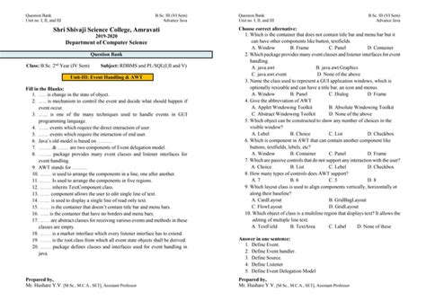 Bsc Iiivi Sem Question Bank Advance Javaunit12 And 5 Ppt