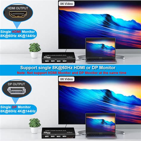 8k Usb C Kvm Switch 2x1 2 Port Type C Kvm Switch 8k 60hz 2 Port Box 4k 120hz For 2 Computers
