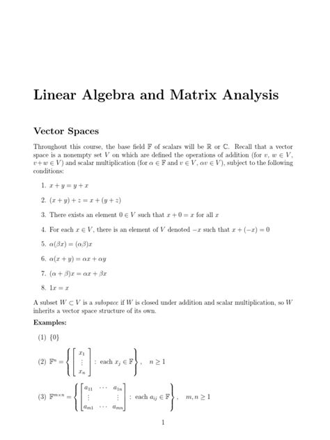 linear algebra and matrix analysis vector spaces pdf basis linear