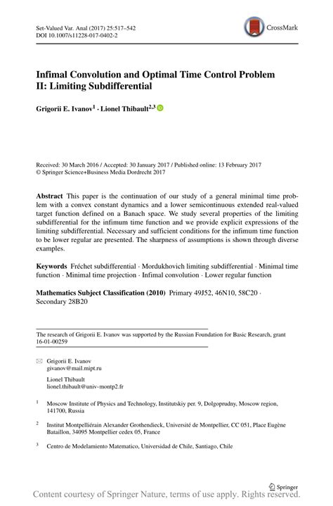 Infimal Convolution And Optimal Time Control Problem Ii Limiting
