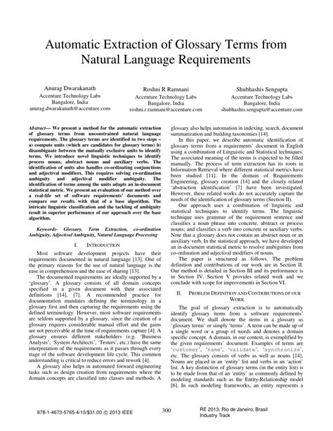 Pdf Automatic Extraction Of Glossary Terms From Natural Language Requirements