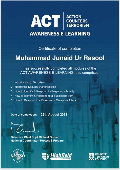 Muhammad Junaid Ur Rasool On Linkedin Act Action Counters Terrorism