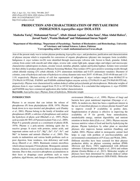 Pdf Production And Characterization Of Phytase From Indigenous