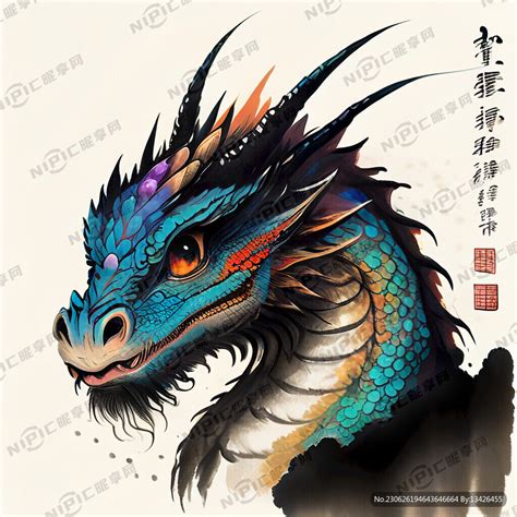 Ai创作图可爱中国小龙头像 拟人化表情 可爱大眼睛 喜庆的表情 有龙角 龙鼻子 龙嘴吧。 昵图网