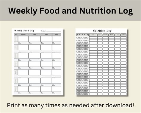 Printable Weekly Food And Nutrition Log Weekly Food Log Nutrition Log