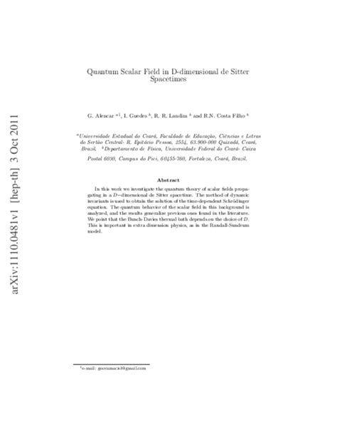 Pdf Quantum Scalar Field In D Dimensional De Sitter Spacetimes