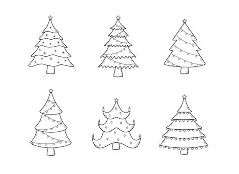 Premium Vector Christmas Trees Doodle Set Vector Illustration Of Decorated Christmas Trees