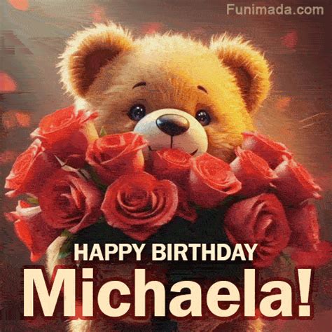 Teddy Bear With Roses Birthday  With Name Michaela Download On