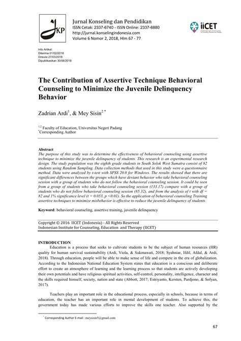 Pdf The Contribution Of Assertive Technique Behavioral Counseling To
