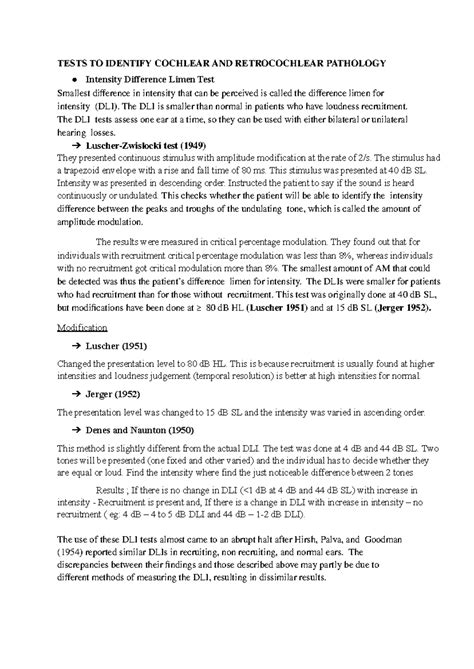 Sisi And Stat Sem 3 Tests To Identify Cochlear And Retrocochlear