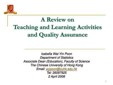 Ppt A Review On Teaching And Learning Activities And Quality Assurance Powerpoint Presentation