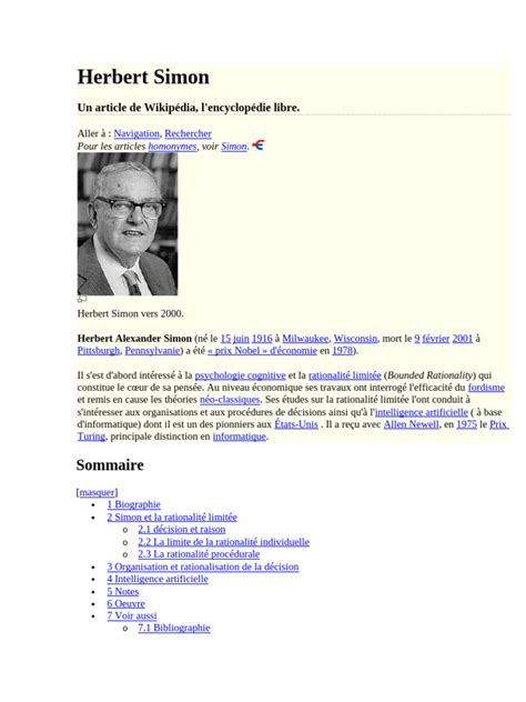 Herbert Simon Nobel Et Rationalité Limitée Pdf Cognition