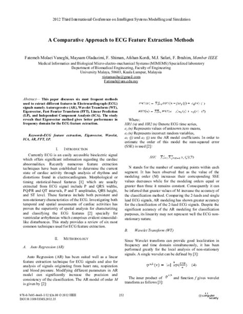 Pdf A Comparative Approach To Ecg Feature Extraction Methods