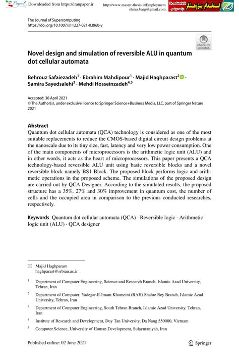 pdf novel design and simulation of reversible alu in quantum dot