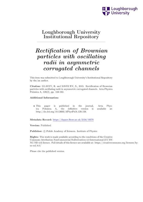 Pdf Recti Cation Of Brownian Particles With Oscillating Radii