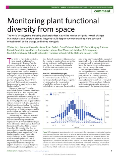 Pdf Monitoring Plant Functional Diversity From Space