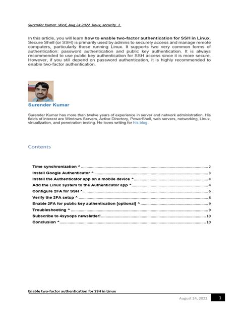 Enable Two Factor Authentication For Ssh In Linux Download Free Pdf