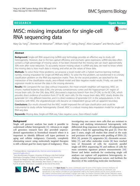 Pdf Misc Missing Imputation For Single Cell Rna Sequencing Data