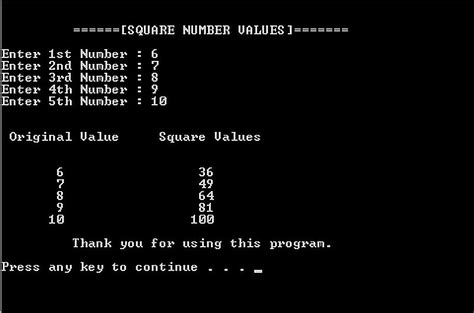 Free Programming Source Codes And Computer Programming Tutorials Square Number Values In C Language