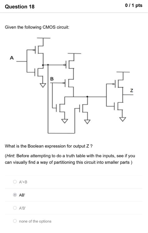 solved given the following cmos circuit what is the boolean