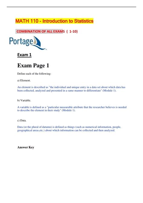 Math 110 Introduction To Statistics Module 1 10 Exam With Verified Solutions 2024 Math
