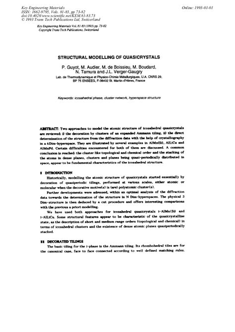 Structural Modelling Of Quasicrystals Scientificnet
