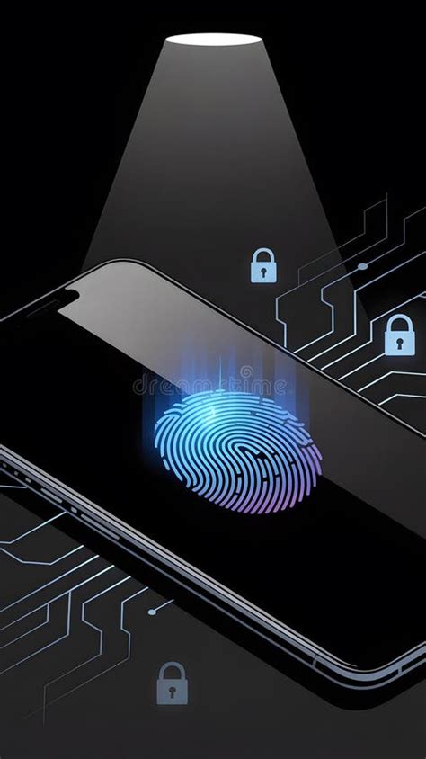 Biometric Security Unlock With Glowing Fingerprint On Futuristic Smartphone Ask Chatgpt Stock
