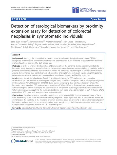 Pdf Detection Of Serological Biomarkers By Proximity Extension Assay For Detection Of