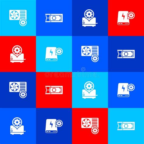 Set Air Conditioner Setting Fast Payments Toaster And Power Bank Icon Vector Stock Vector