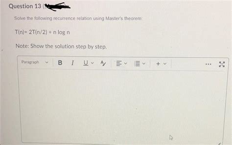 solved solve the following recurrence relation using