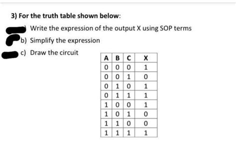 Solved 3 For The Truth Table Shown Below Write The