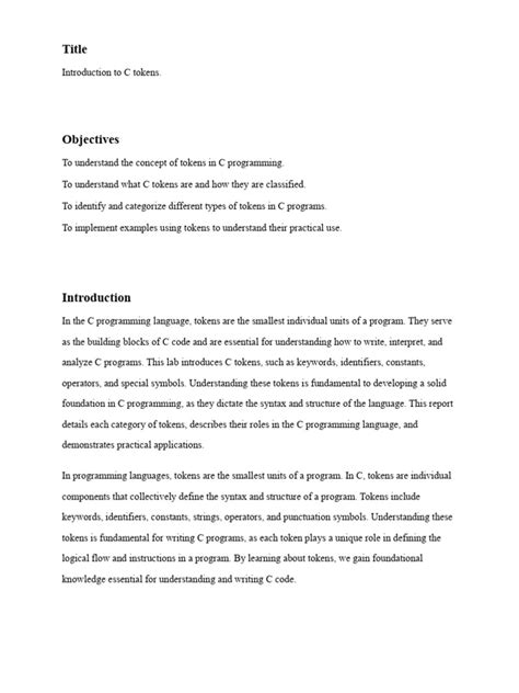 introduction to c tokens pdf computer program programming