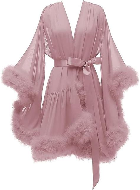 Changuan Feather Robe Chiffon Wedding Bridal Robes Short Dressing Gown Sheer Nightgown Sleepwear