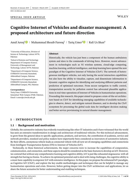 Pdf Cognitive Internet Of Vehicles And Disaster Management A Proposed Architecture And Future