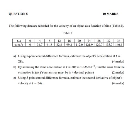 Solved The Following Data Are Recorded For The Velocity Of Chegg