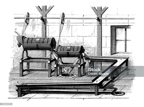 19세기 산업의 골동품 일러스트 기술 및 장인정신 전분 추출 새긴 이미지에 대한 스톡 벡터 아트 및 기타 이미지 새긴 이미지 생감자 판화 제작물 Istock