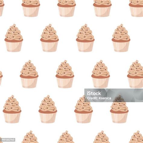 컵 케 익 장식 뿌리와 휘 핑된 크림 완벽 한 패턴입니다 벡터 일러스트입니다 0명에 대한 스톡 벡터 아트 및 기타 이미지 0명 거품 내기 귀여운 Istock